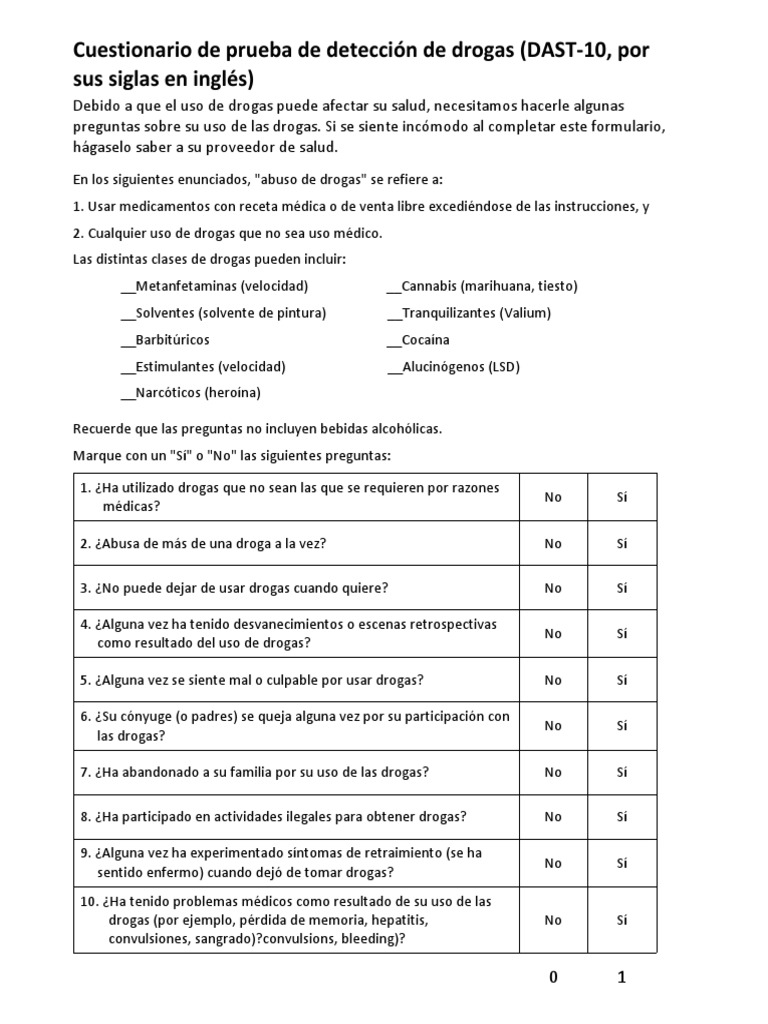 Deteccion de Consumo - DAST 10 ESPANOL PDF | PDF | Drogas | Farmacología