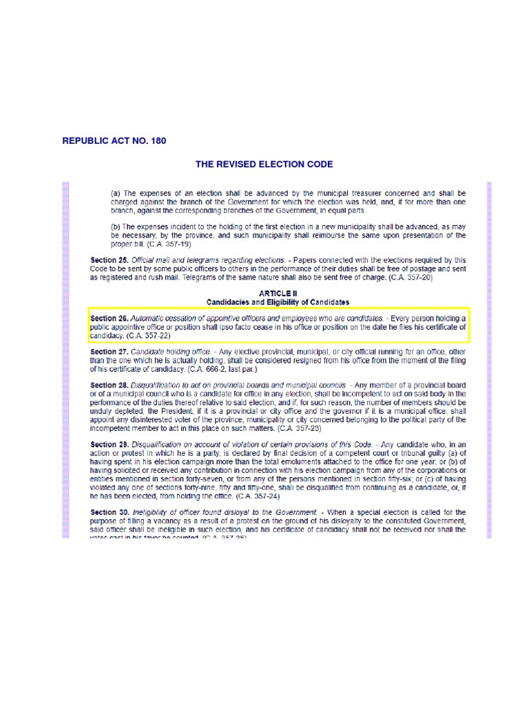 Republic Act No. 180 The Revised Election Code | PDF