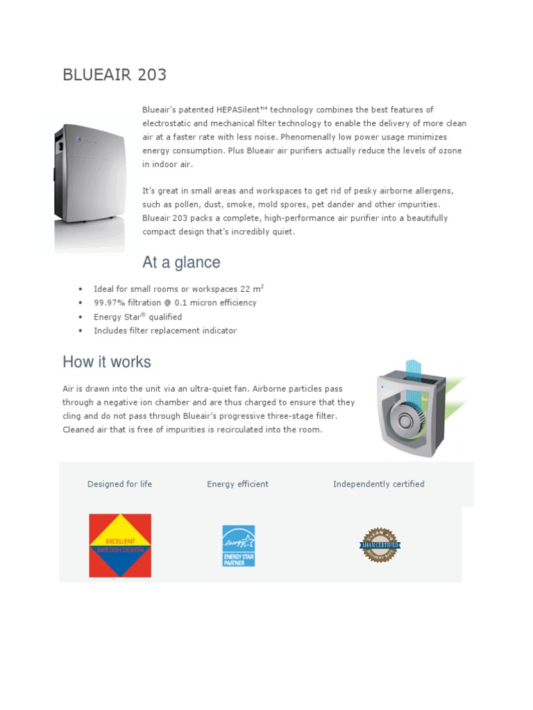 Blueair 203 Brochure PDF | PDF