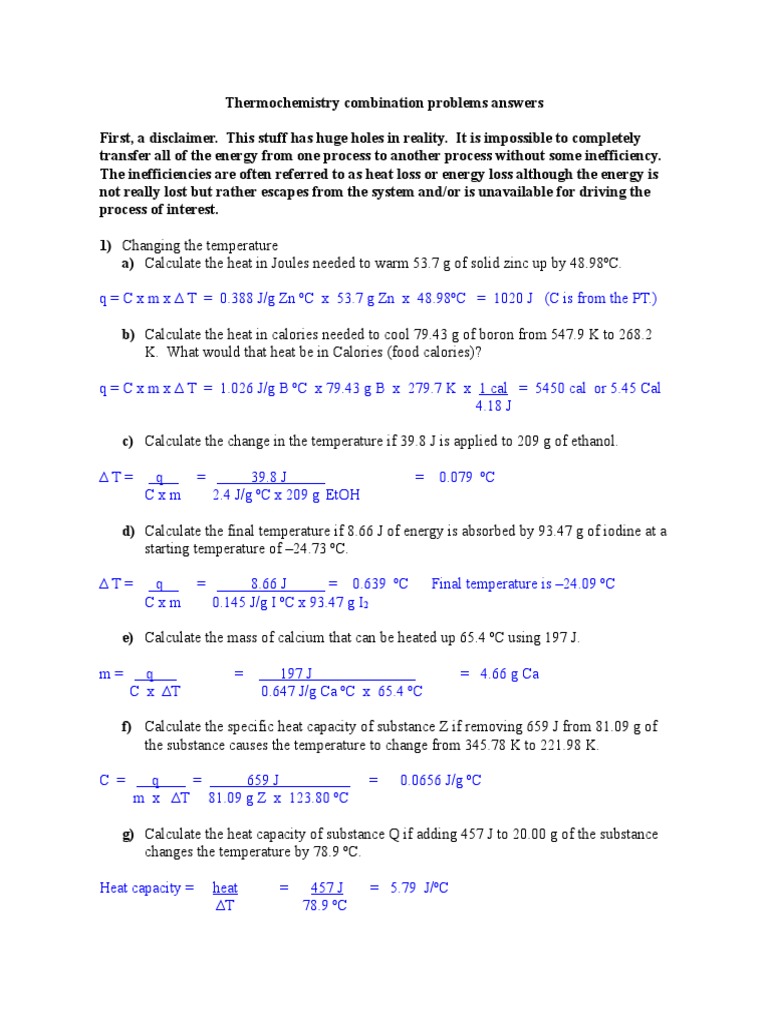 Thermochemistry Combination Problems Answers | PDF | Sodium Hydroxide ...