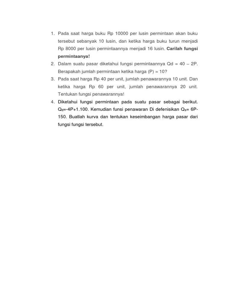 Contoh Soal Permintaan Dan Penawaran | PDF