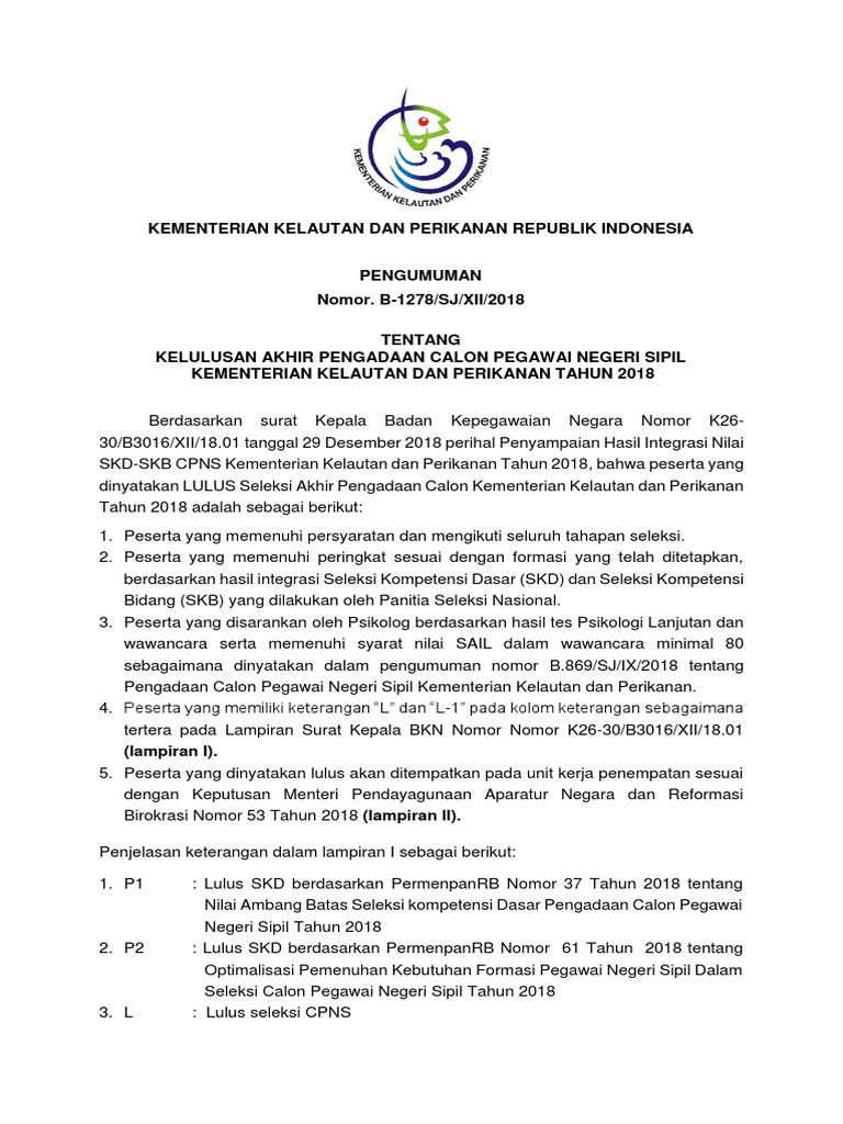 Pengumuman Kelulusan CPNS 2018 | PDF