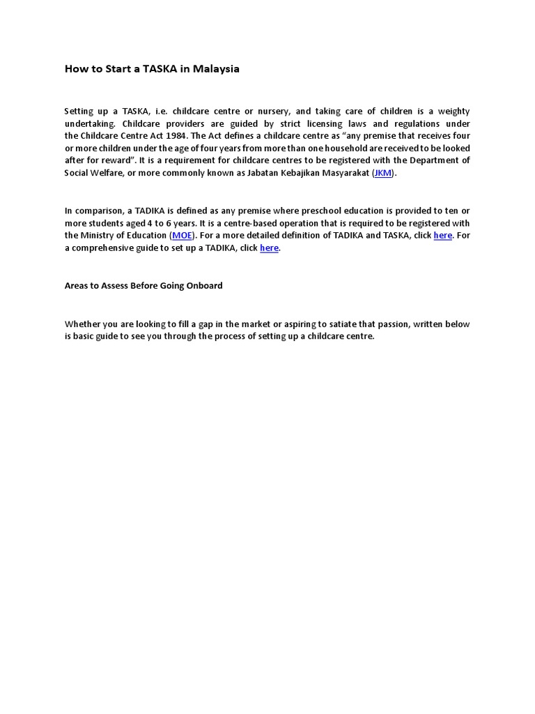 How To Start A TASKA in Malaysia | PDF | Child Care | Relationships