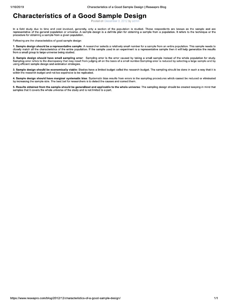 Characteristics of Good Sample Desgin | PDF