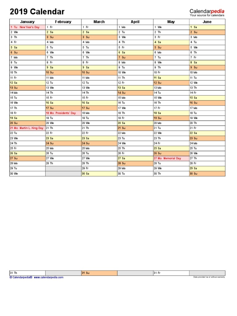2019 Calendar Landscape 2 Pages | PDF | Observances | Public Holiday