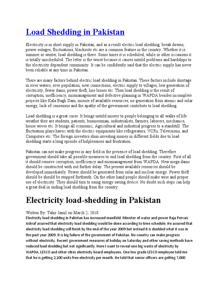 Load Shedding in Pakistan | PDF | Energy And Resource | Nature