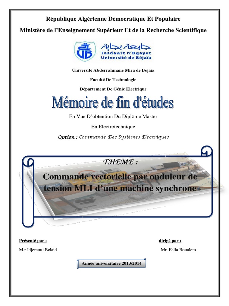 Commande Vectorielle Par Onduleur de Tension MLI D'une Machine ...