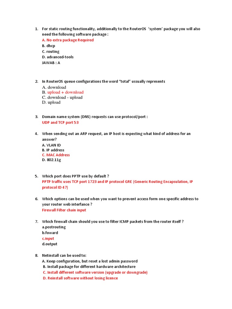 RouterOS Configuration Questions and Answers: Networking, Routing, Firewalls, Wireless Access ...