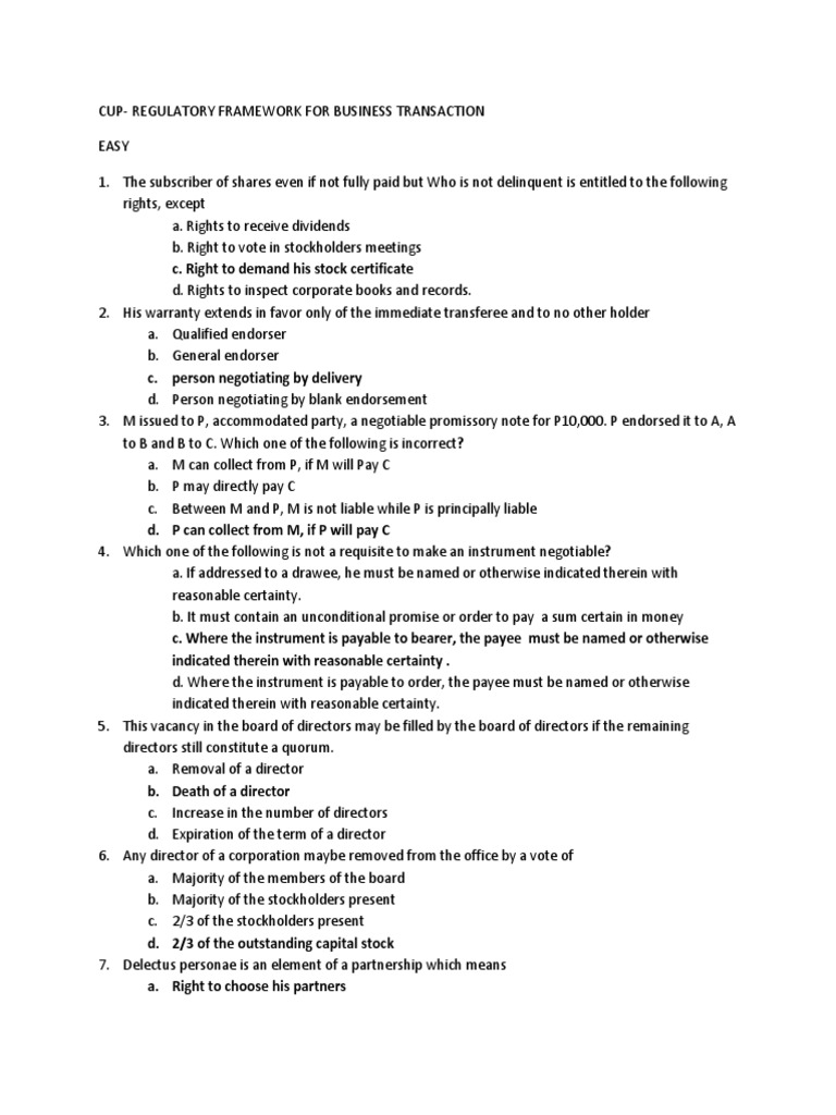 Cup - Regulatory Framework For Business Transaction | PDF | Promissory ...
