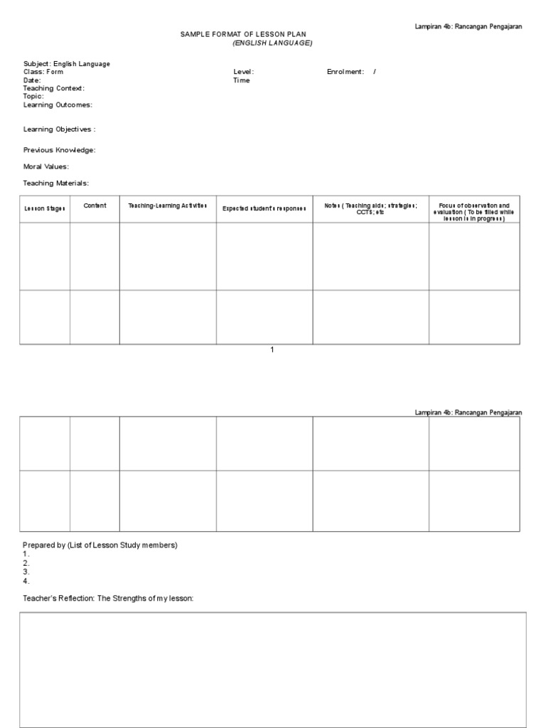 Sample Format of Lesson Plan: (English Language) | PDF