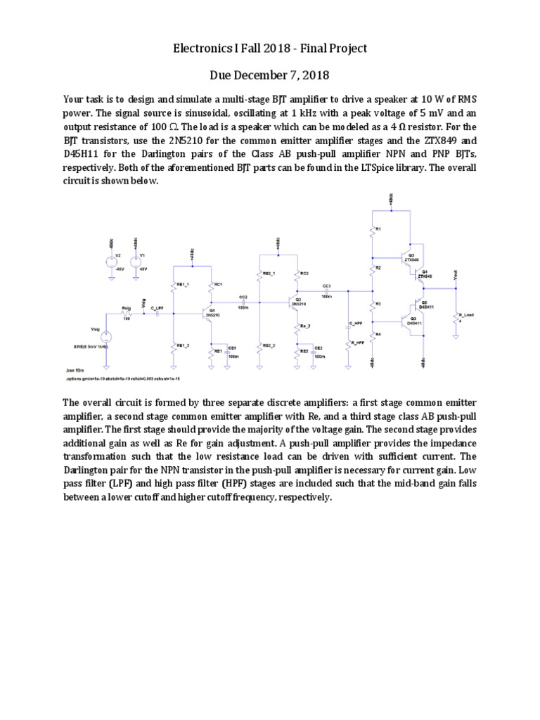 Electronics Project Power Amplifier Designing | PDF | Bipolar Junction ...