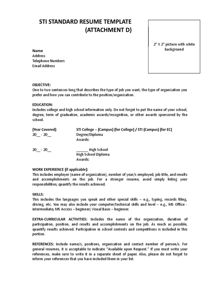 Attachment D - Resume Template | PDF