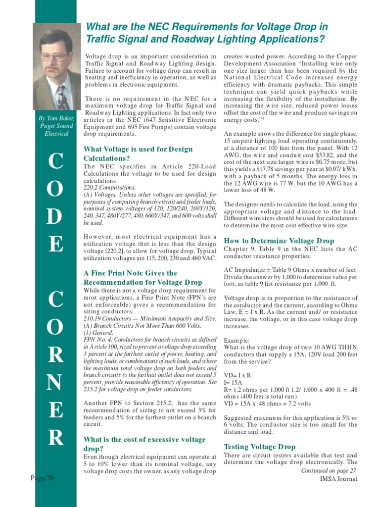 C O D E C O R N E R: What Are The NEC Requirements For Voltage Drop in ...