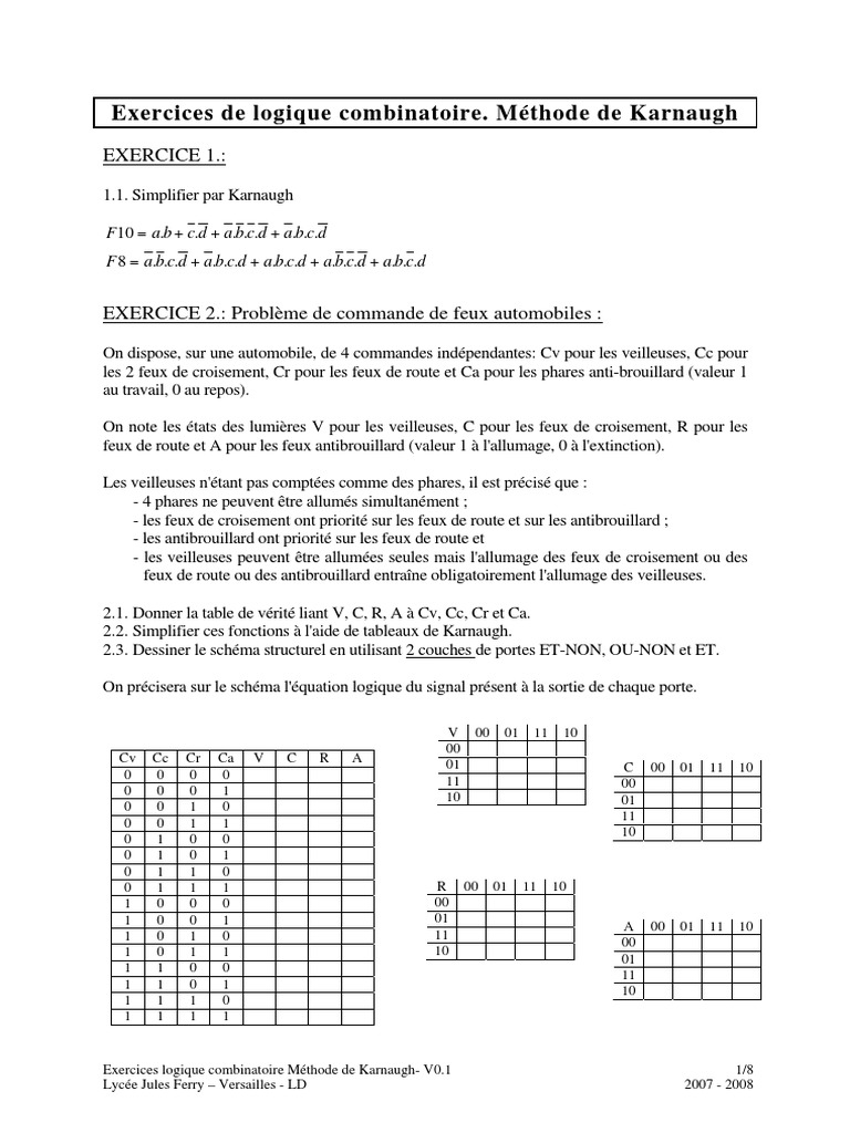 Exercices de Logique Combinatoire Resolution PDF | PDF | Capteur | Science