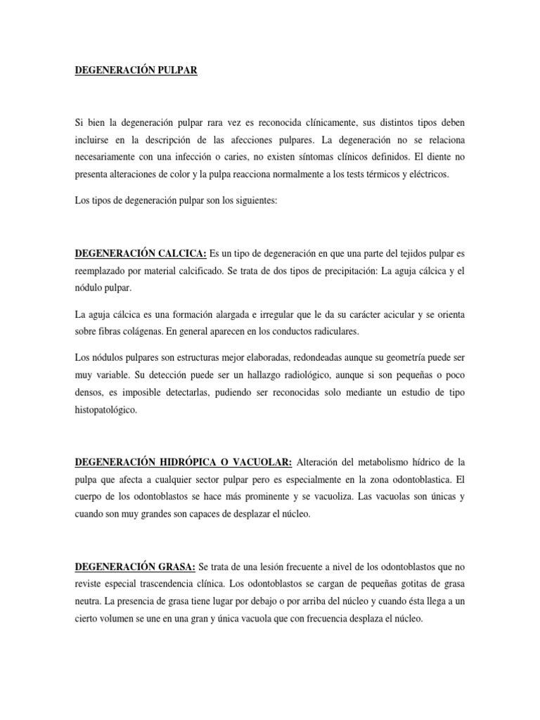 Degeneración Pulpar | PDF | Diente | Dentina