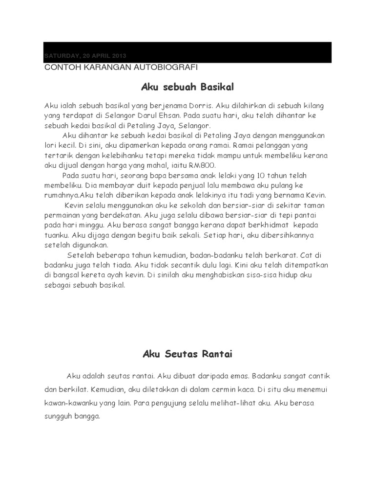 Contoh Karangan Autobiografi Pdf