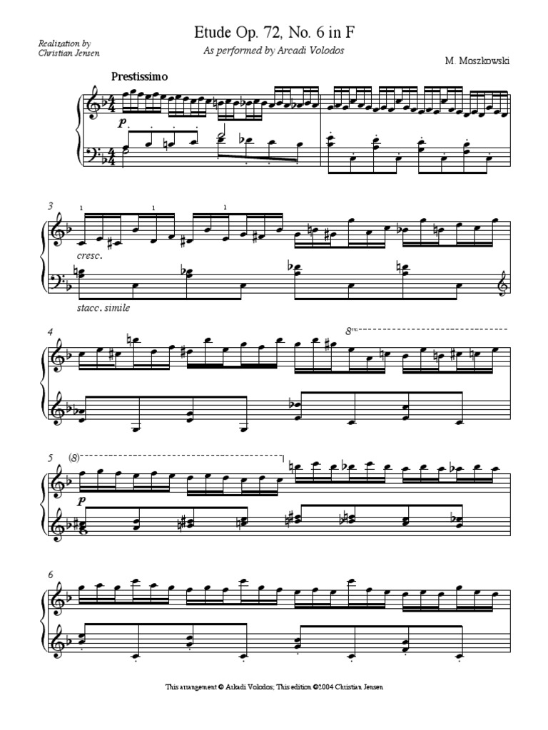 Moszkowski - Etude Op. 72, N 6 in F - Volodos Performed PDF | PDF
