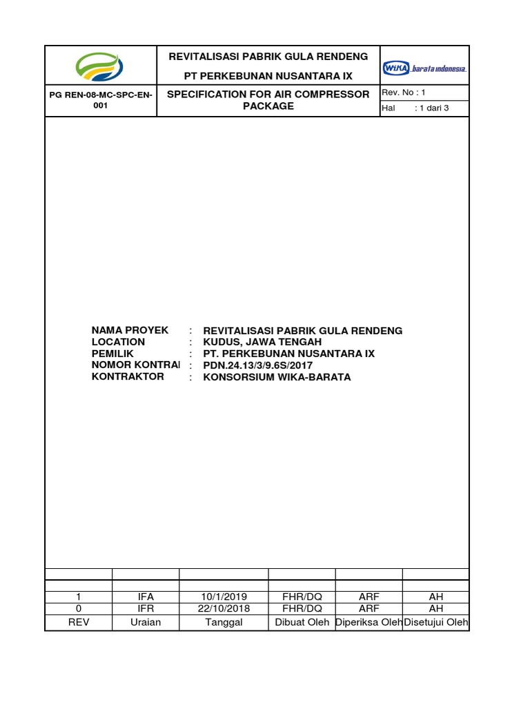 Specification Datasheet For Instrument Air Compressor Package | PDF ...