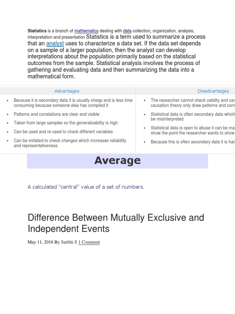 Difference Between Mutually Exclusive and Independent Events | PDF ...