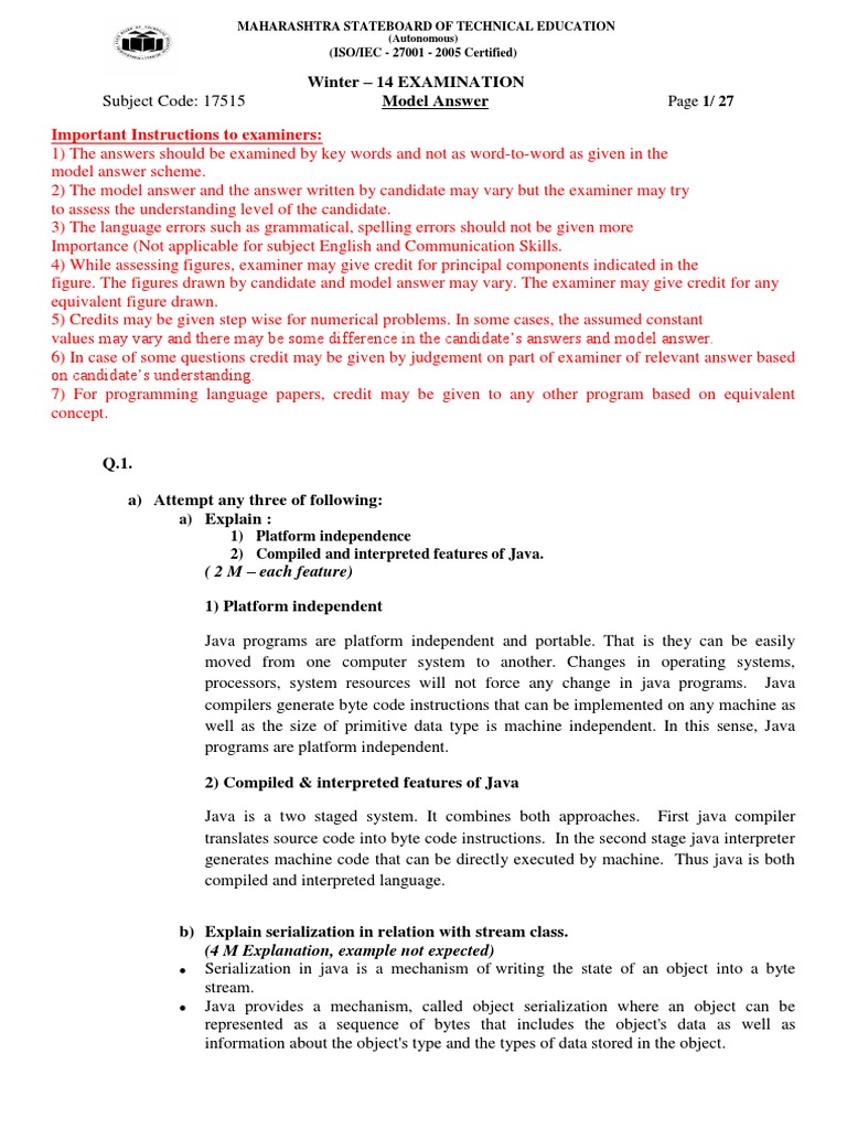 2014 Winter Model Answer Paper | PDF | Class (Computer Programming) | Constructor (Object ...