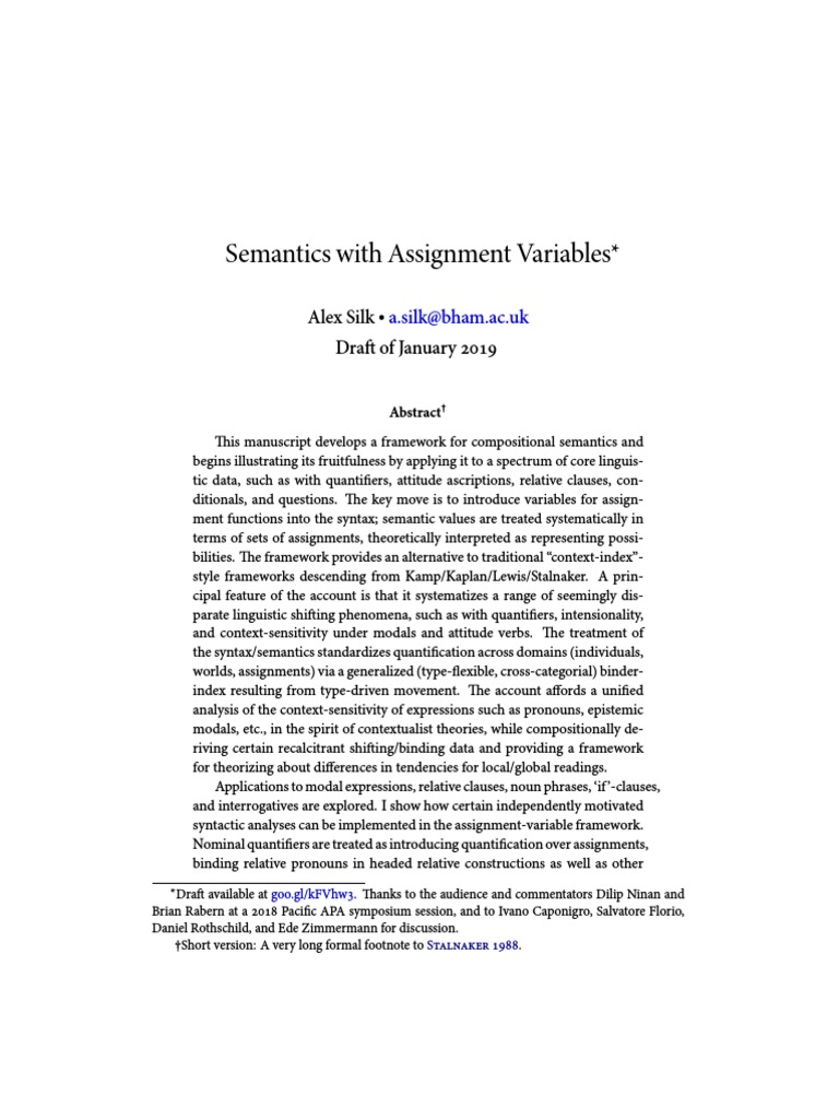 Silk Semantics Assignment Variables | PDF | Semantics | Interpretation (Logic)