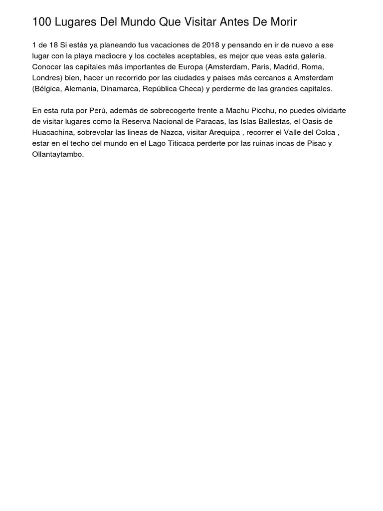 100 Lugares Del Mundo Que Visitar Antes De Morir Pdf Madrid