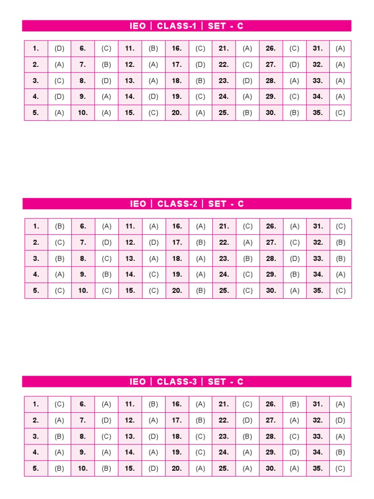 IEO Answer Key for Classes 1-12 | PDF | Teaching Methods & Materials ...