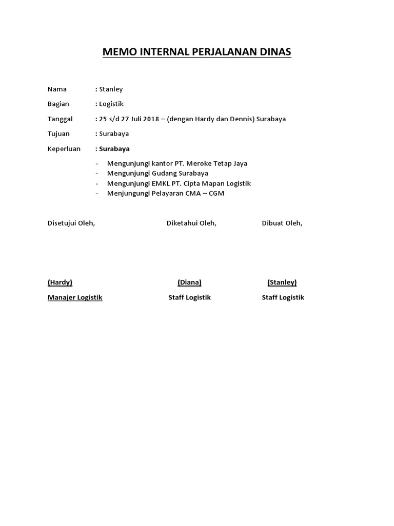 Memo Internal Perjalanan Dinas | PDF