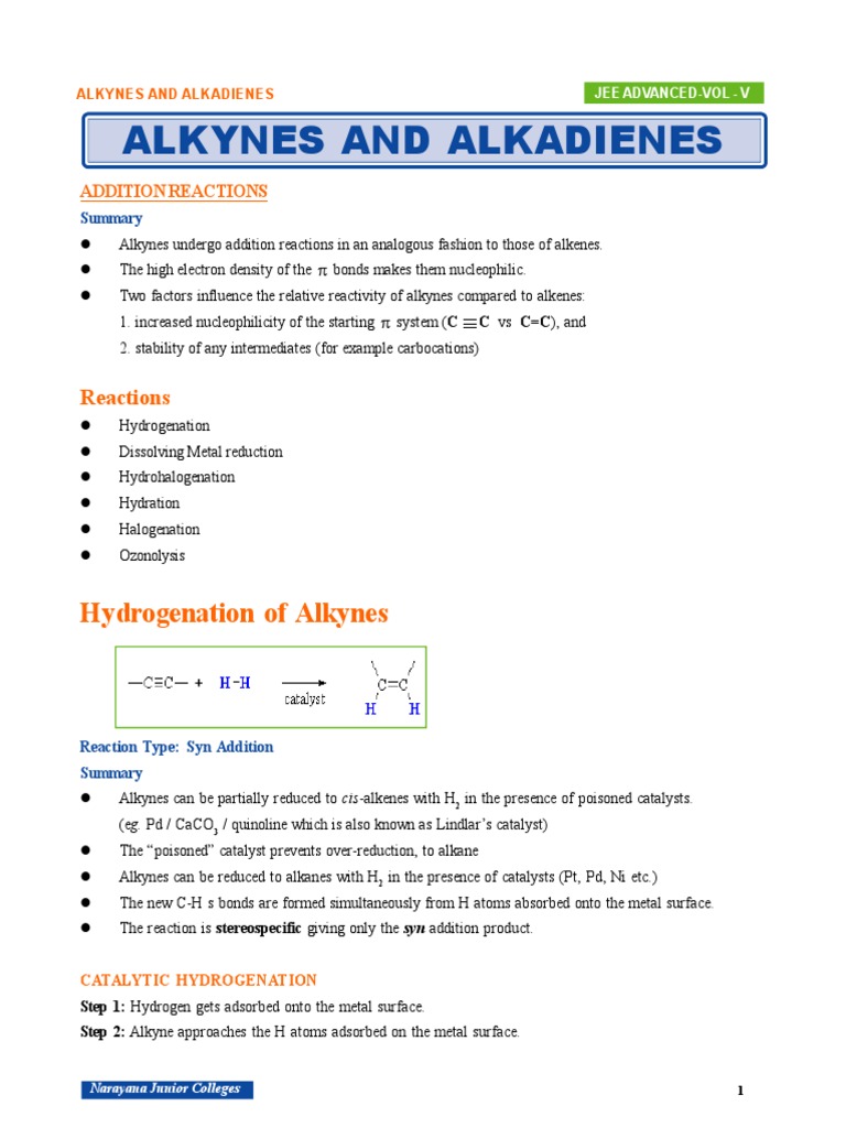Alkyne and Alkadiene Reaction Mechanisms | PDF | Alkene | Chemical ...