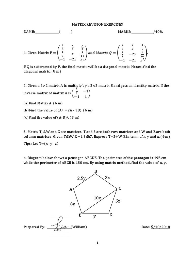 SPM Matrix Exercises | PDF