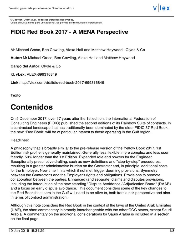 Fidic Red Book 2017 - A Mena Perspective | PDF | Indemnity | Arbitration