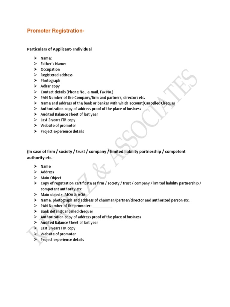 Promoter Registration-: Particulars of Applicant-Individual | PDF | Law