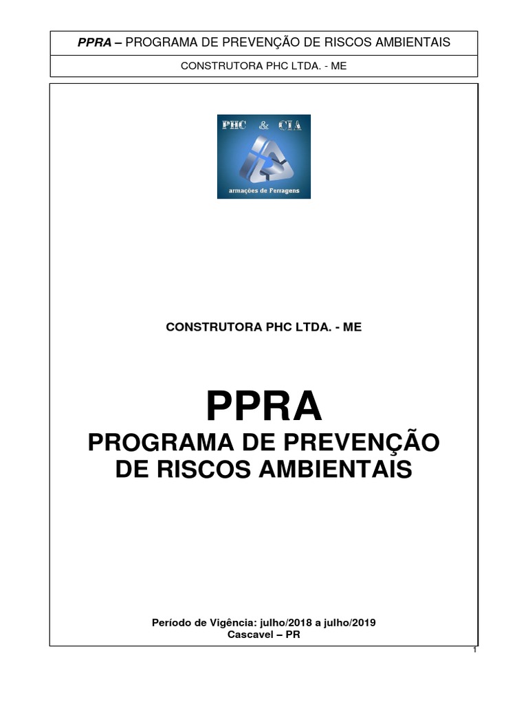 PPRA Modelo | Download grátis PDF | Capacete | Natureza