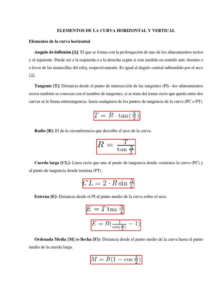 Elementos de La Curva Horizontal y Vertical | PDF | Curva | Circulo