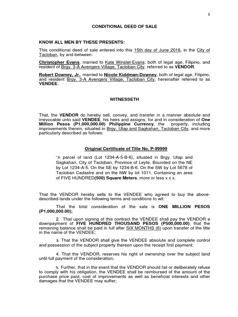 Deed of Conditional Sale | PDF | Deed | Taxes