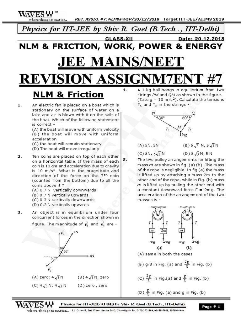 Assignment-7 JEE MAINS | PDF | Collision | Force