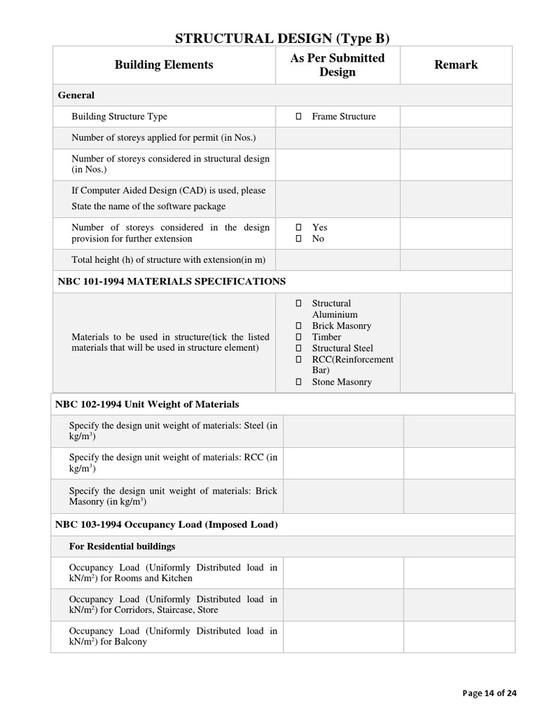 Class B (Residential RCC With Is Code) Structural Checklist | PDF ...