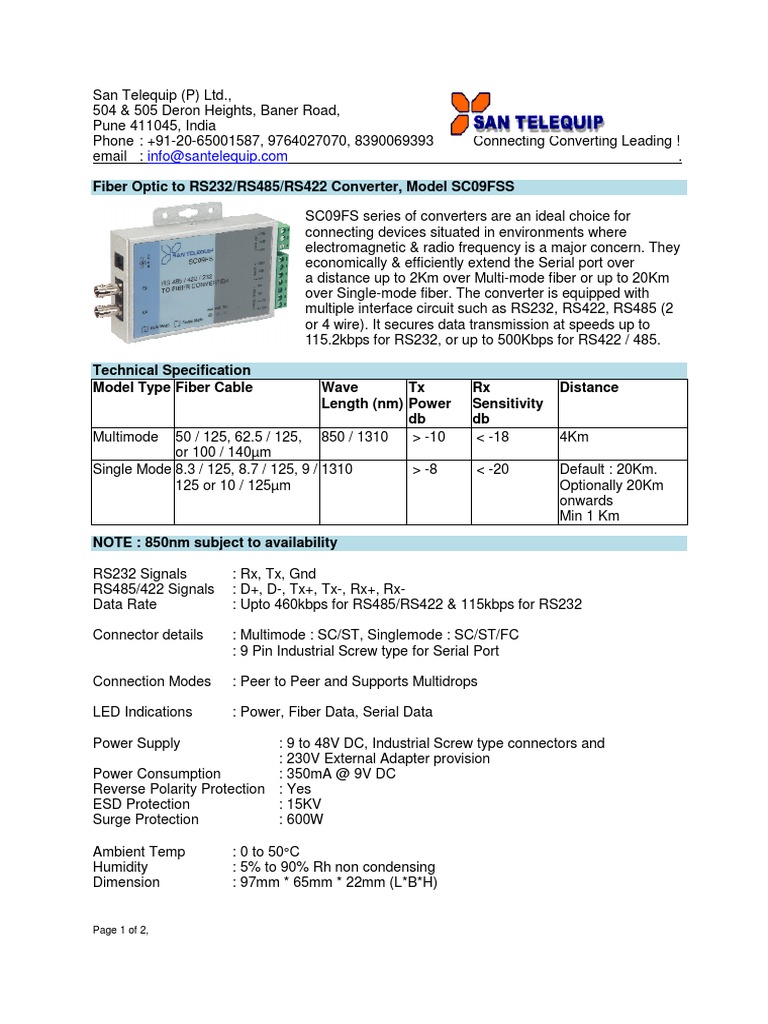 SC09FSS | PDF | Optical Fiber | Telecommunications Equipment