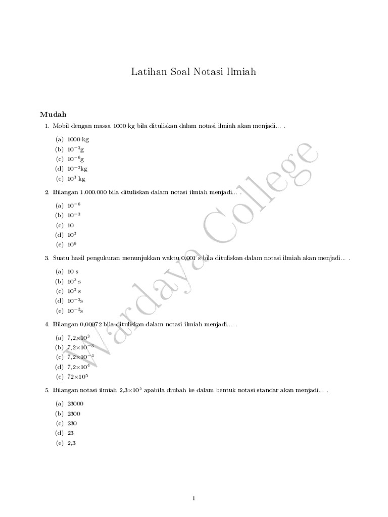 Latihan Soal Notasi Ilmiah Kelas 9 | PDF