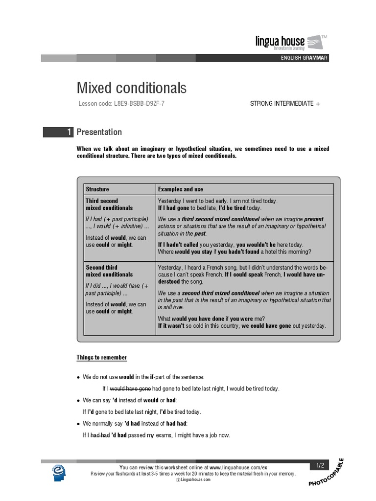 Mixed Conditionals | PDF | Grammar | Syntax