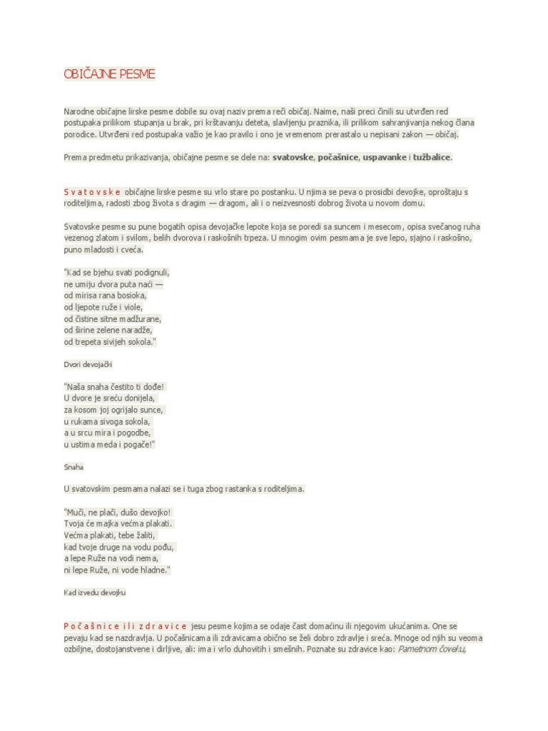 OBIČAJNE PESME | PDF