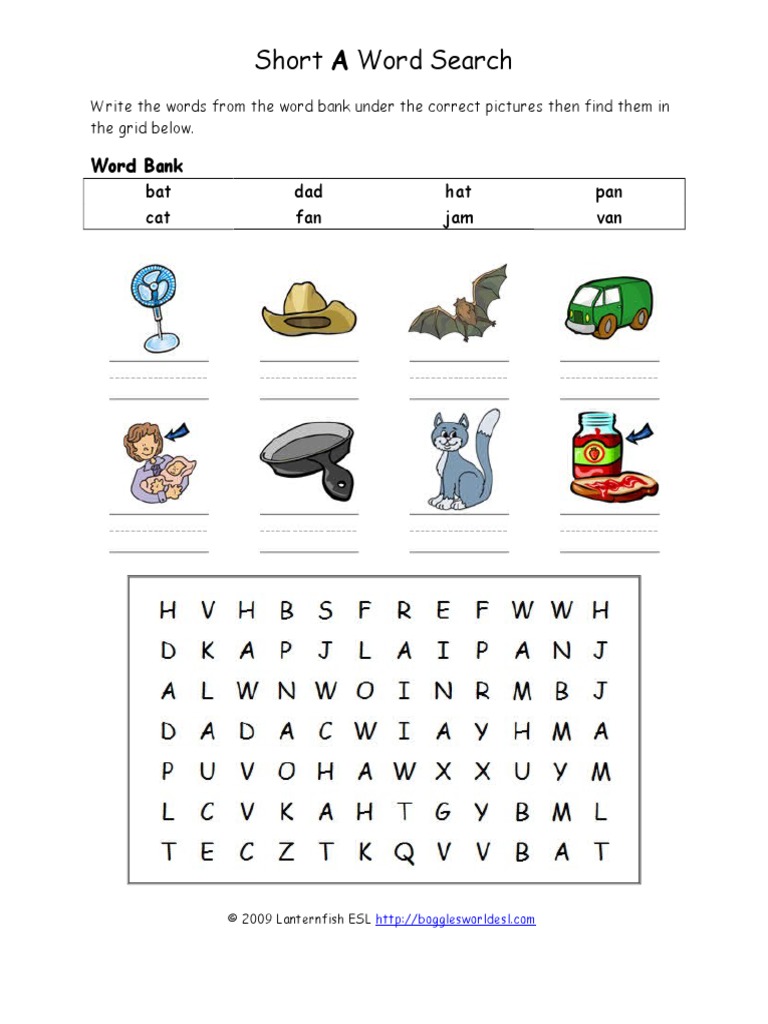 Short A Word Search Easy | PDF
