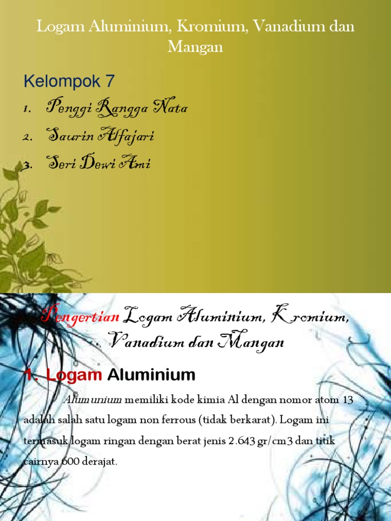 PowerPoint Logam Aluminium, Kromium, Vanadium Dan Mangan | PDF