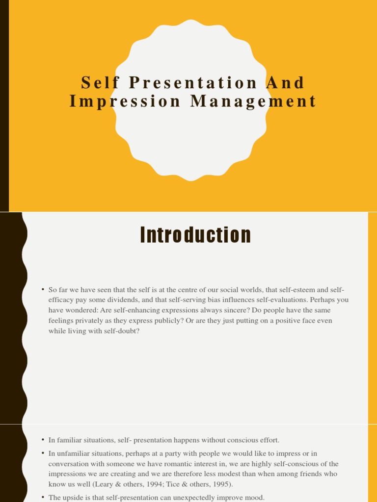Self-Presentation and Impression Management | PDF | Motivation ...