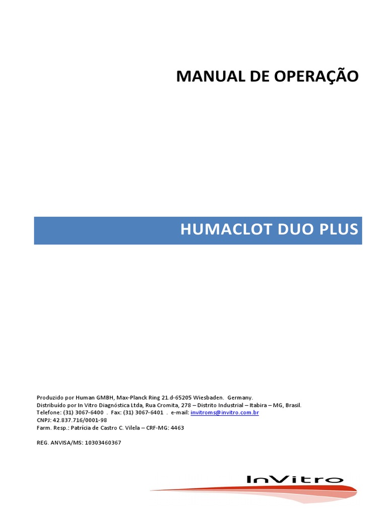 Manual Humaclot Duo Plus | PDF | Código de barras | Coagulação