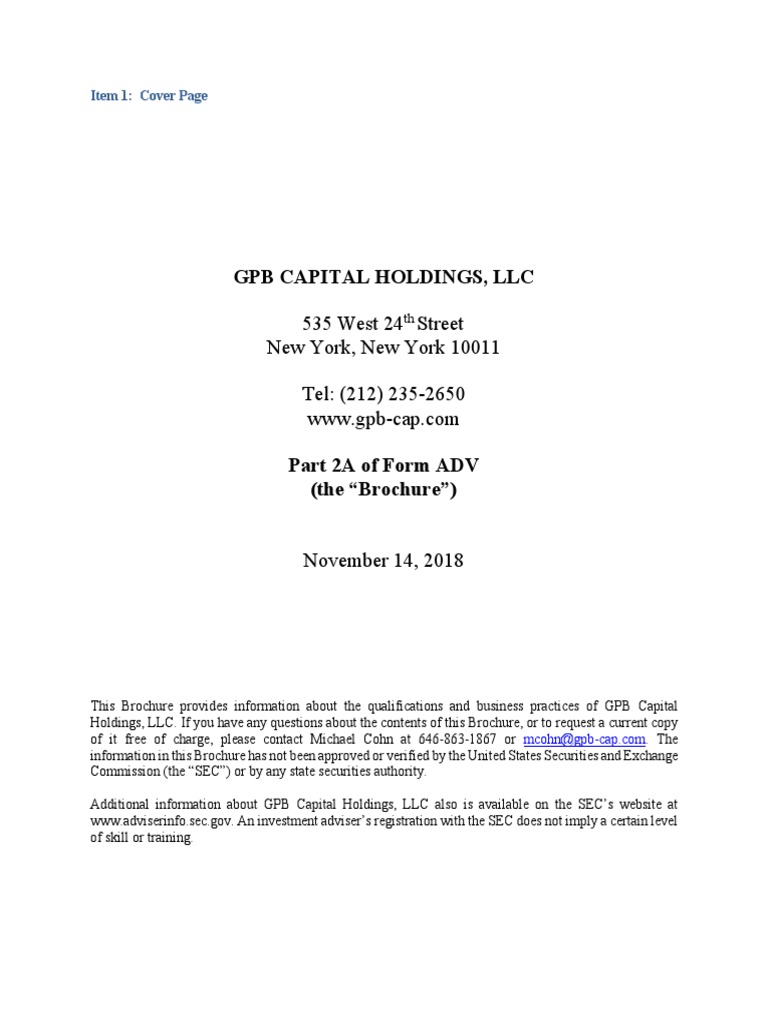 GPB Capital Holdings - Brochure File With The US Securities & Exchange ...