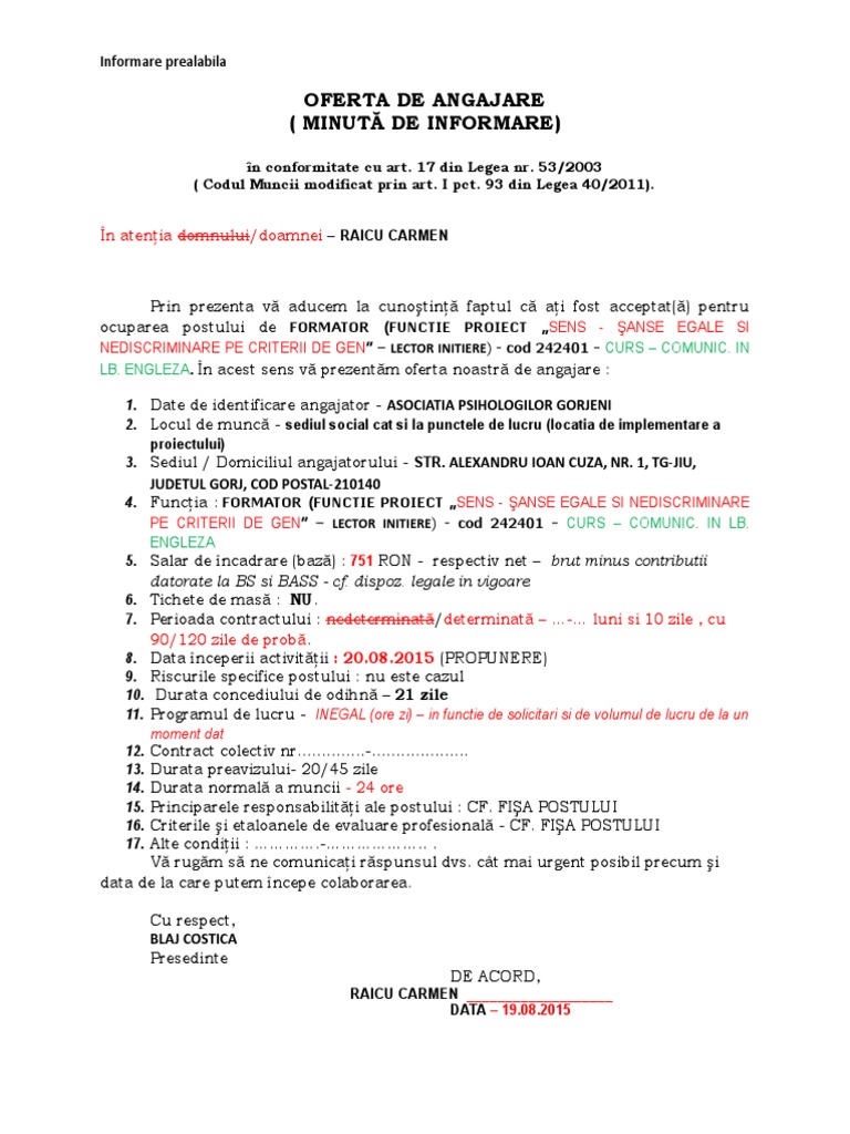 Minuta Informare CIM | PDF