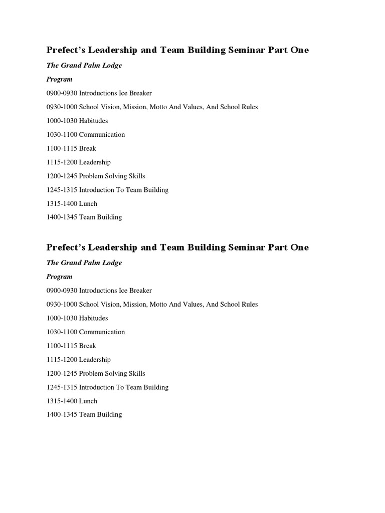 Prefect's Leadership and Team Building Seminar Part One: The Grand Palm ...