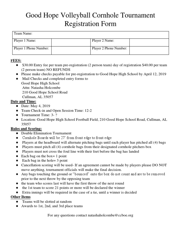 Cornhole Registration Form | PDF | Ball And Bat Games | Team Sports