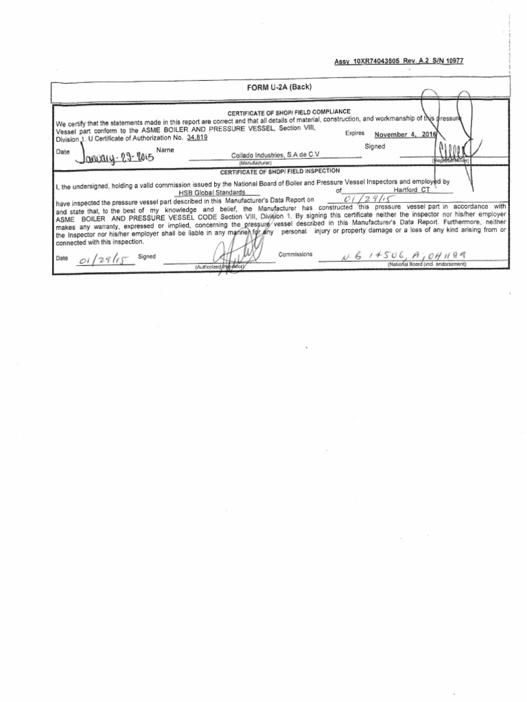 ASME Form U-2A | PDF